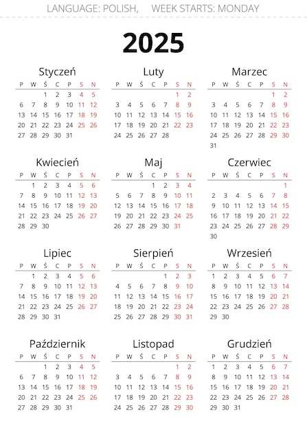 Premium Vector | 2025 year polish calendar Printable vector ... Premium Vector | 2025 year polish calendar Printable vector ...