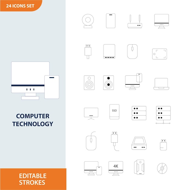 Premium Vector | 24 computer icons set Premium Vector | 24 computer icons set