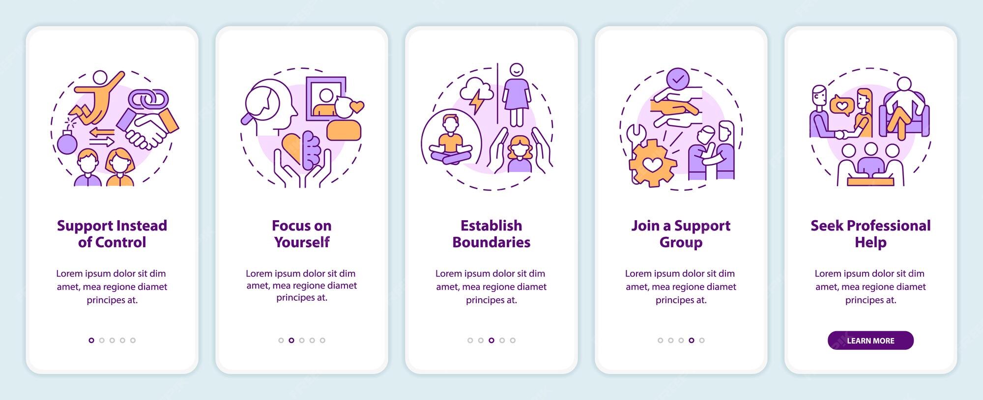 Premium Vector 2d Icons Representing Codependent Relationship Mobile App Screen Set