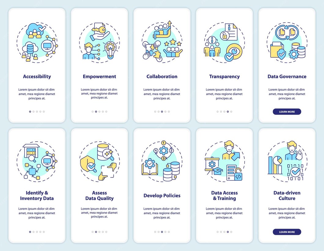 Premium Vector 2d Icons Representing Data Democratization Mobile App Screen Set Walkthrough 5