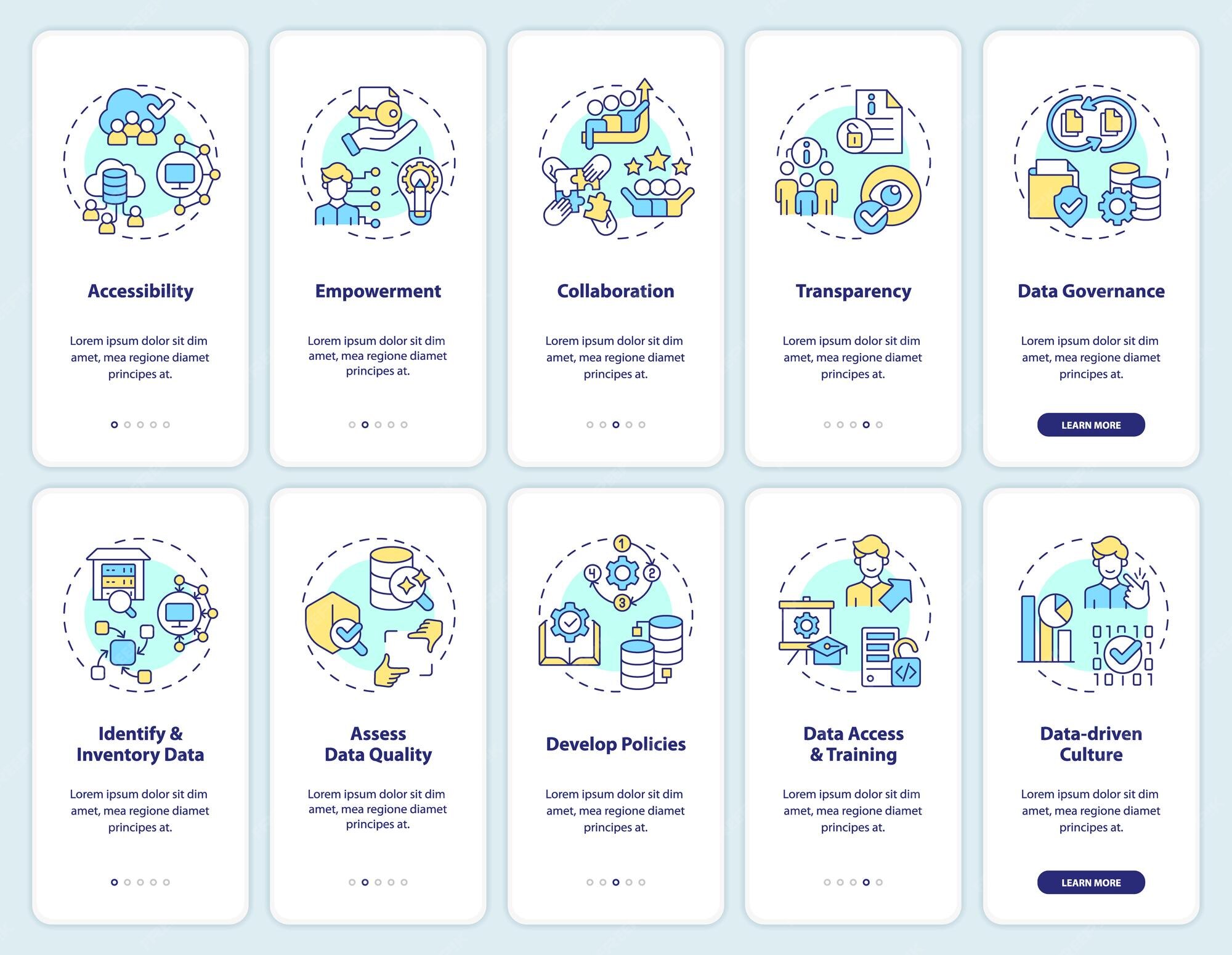 Premium Vector 2d Icons Representing Data Democratization Mobile App Screen Set Walkthrough 5