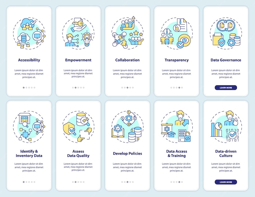 Premium Vector | 2d icons representing data democratization mobile app ...