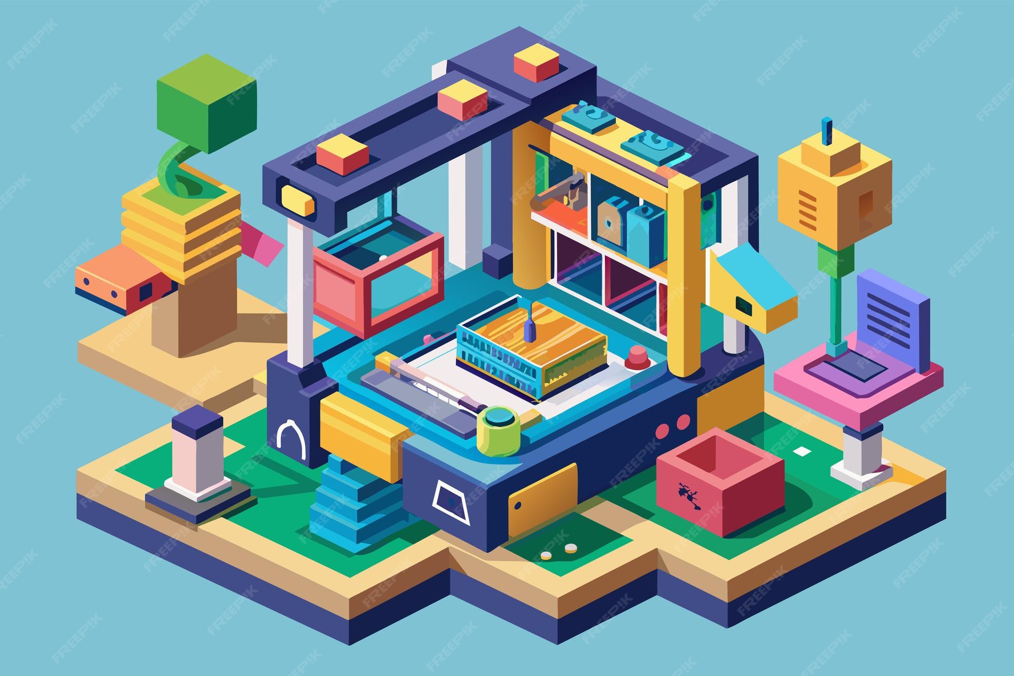 Premium Vector 3d Printer Constructing A Complex Object Layer By Layer 3d Printing Isometric