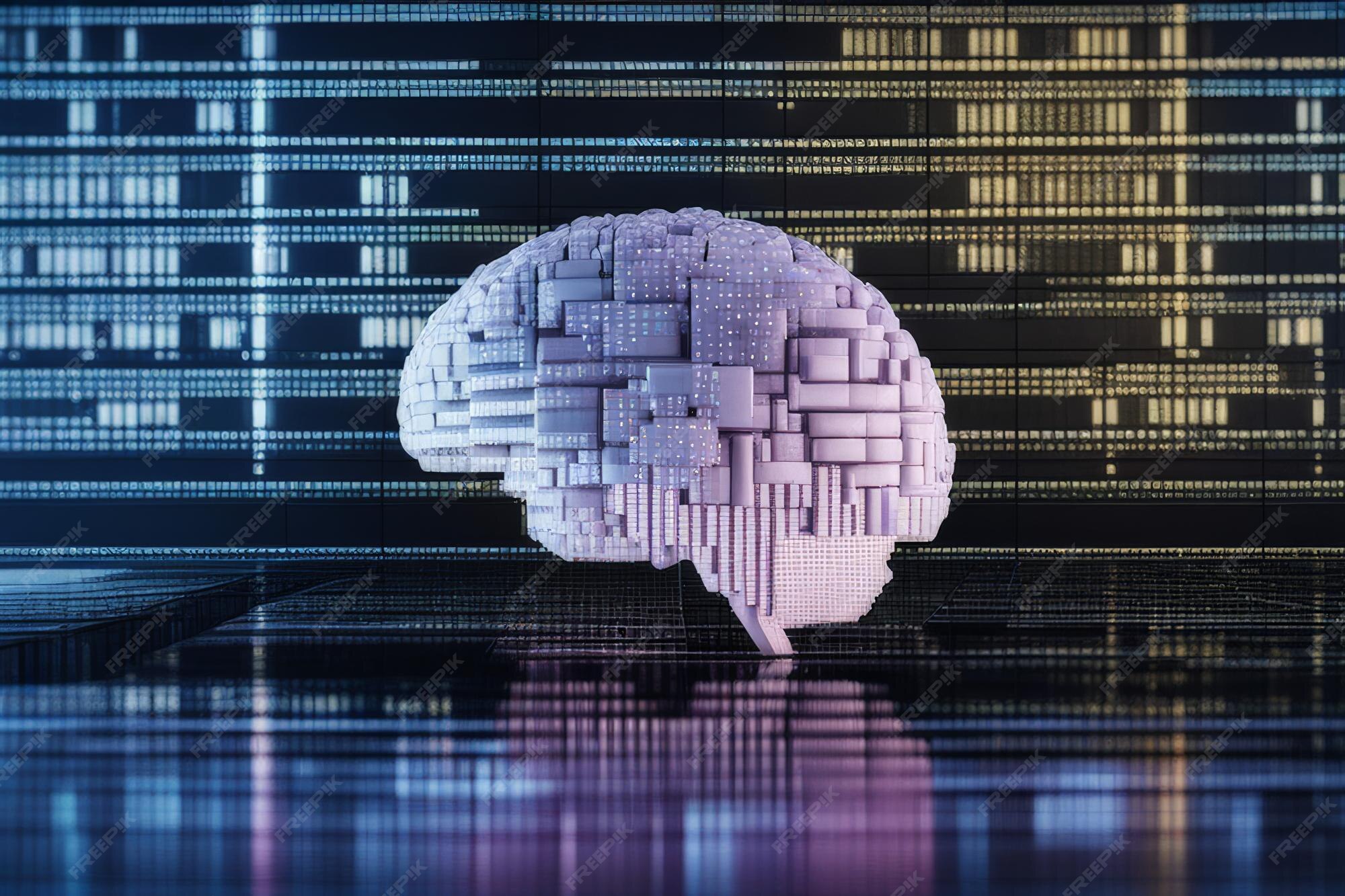Premium Vector | 3D rendering of brain with circuit board with binary ...