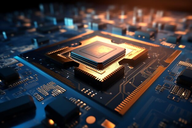 Premium Vector | 3d rendering printed circuit board with a processor ...