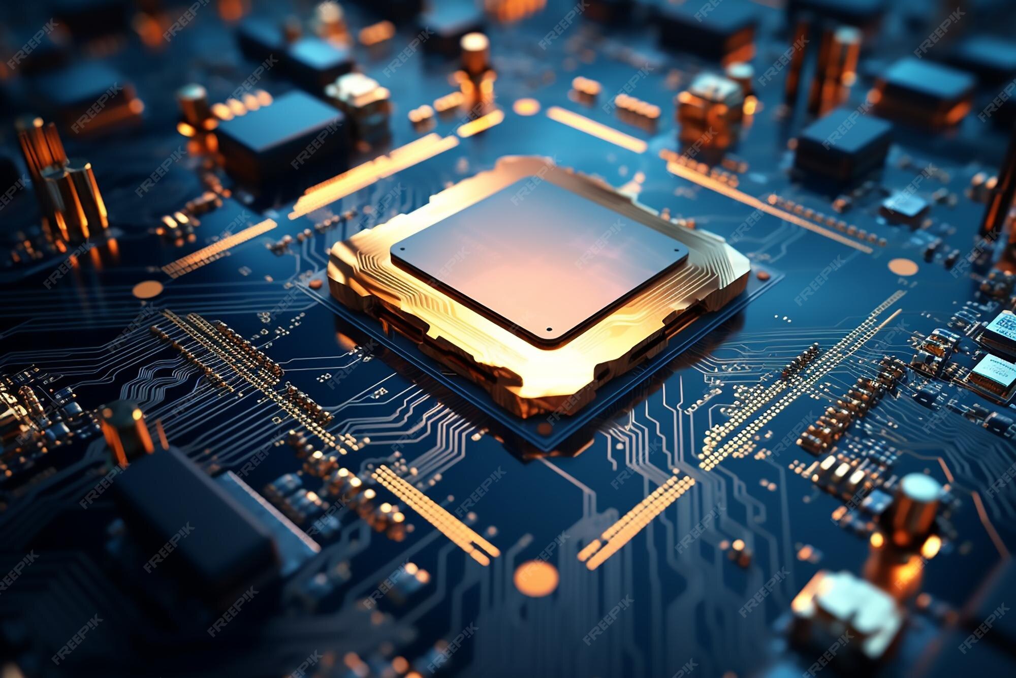 Premium Vector 3d Rendering Printed Circuit Board With A Processor Microchips And Binary Code
