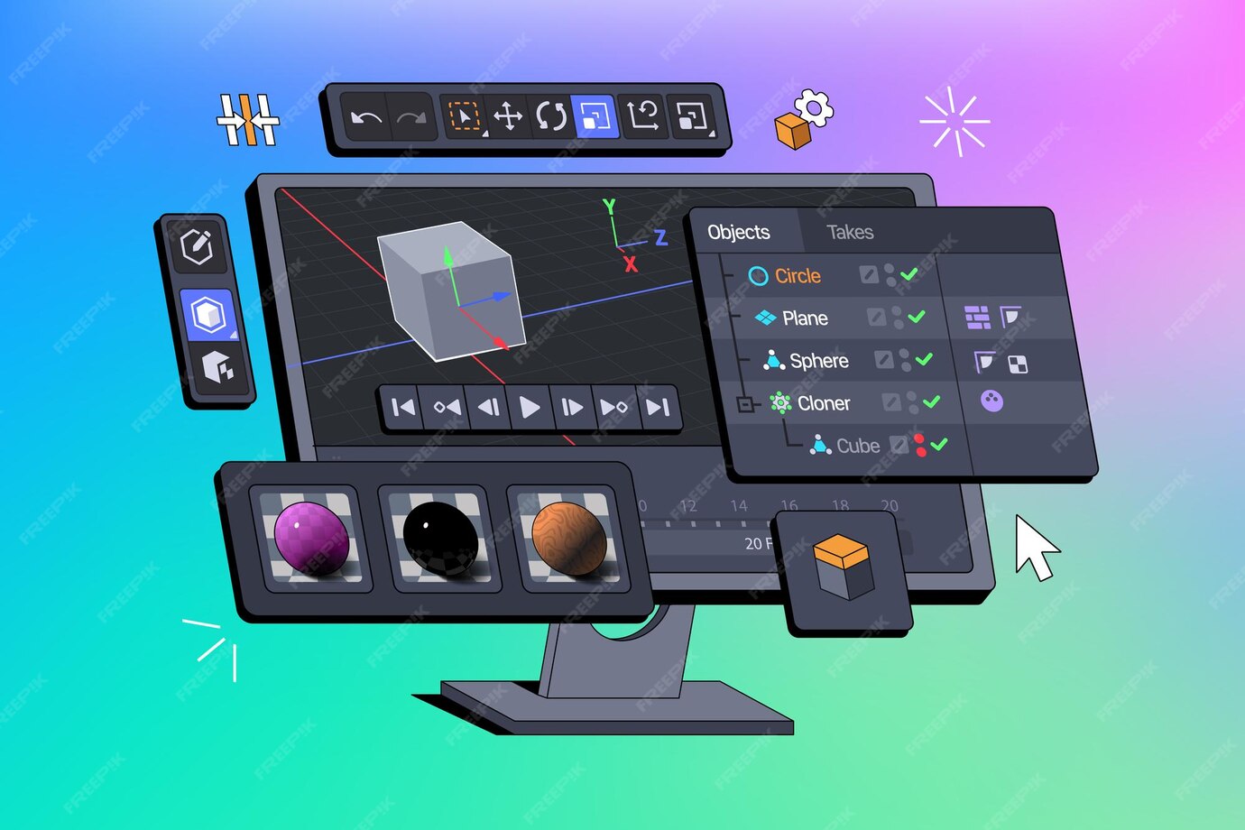 Premium Vector | 3D Software Suite Interface displayed on a Computer ...