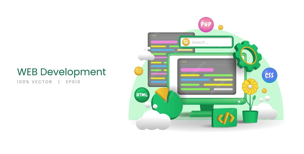 Premium Vector | 3d vector computer with web development concept ...