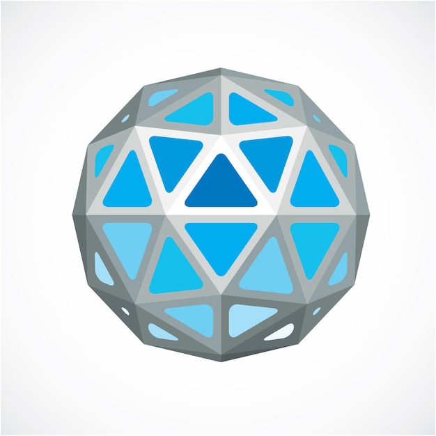 3d 벡터 낮은 폴리 파란색 구형 개체 삼각형 면으로 만든 원근 구 통신 기술 테마의 디자인 구조로 사용하기 위한 추상 다각형 요소 프리미엄 벡터