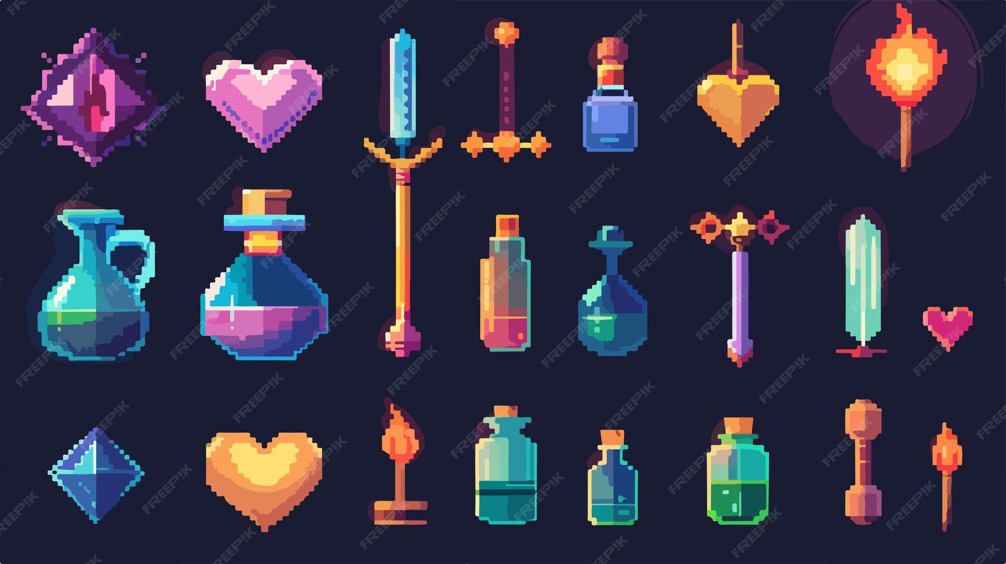 8Bit Pixel Game Graphics Set Potion Bottles | Premium AI-generated vector 8Bit Pixel Game Graphics Set Potion Bottles | Premium AI-generated vector