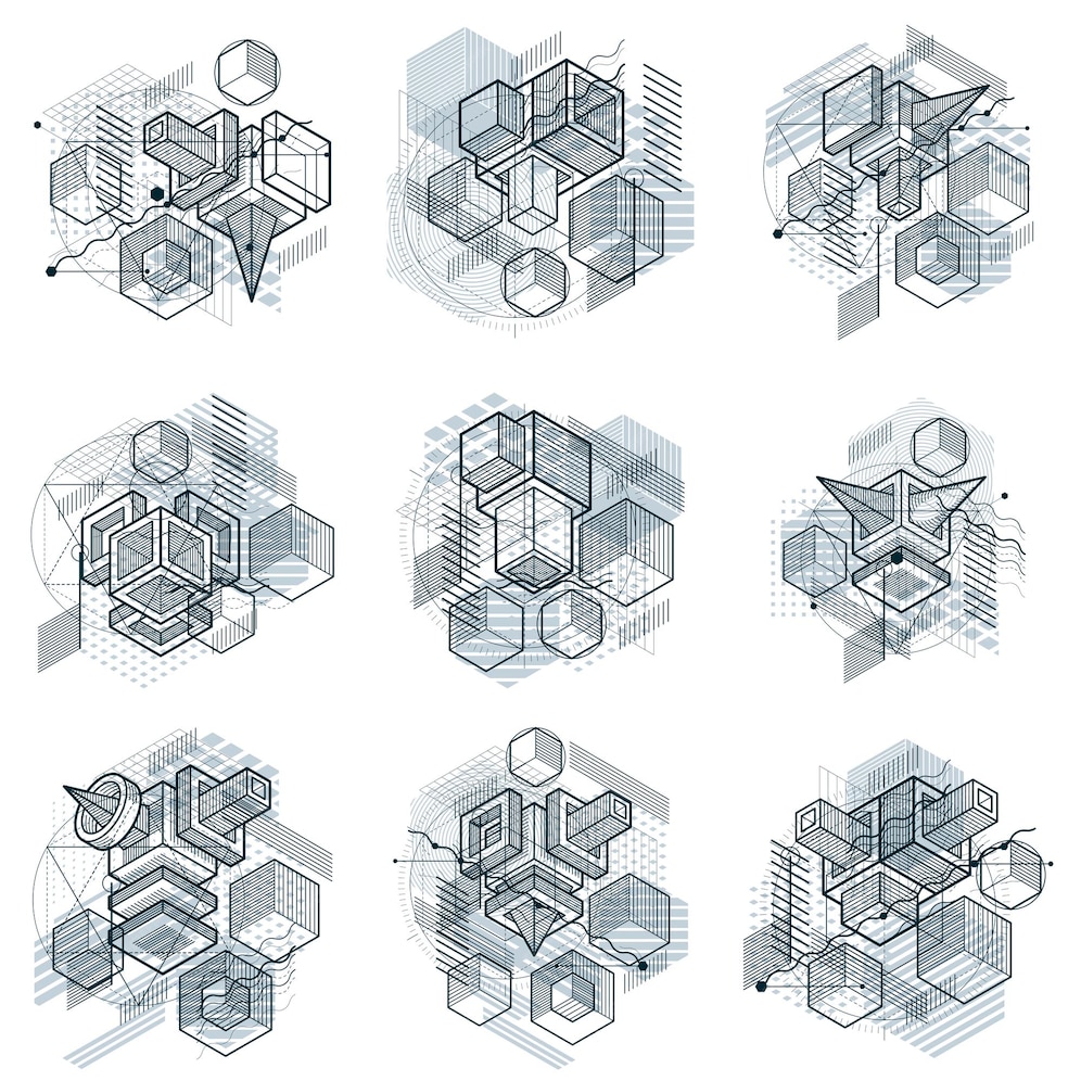 Premium Vector | Abstract 3d shapes compositions, vector isometric ...