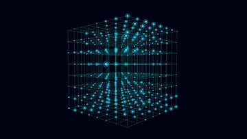 Premium Vector | Abstract blue scifi cube with particle and line vector technology network ...