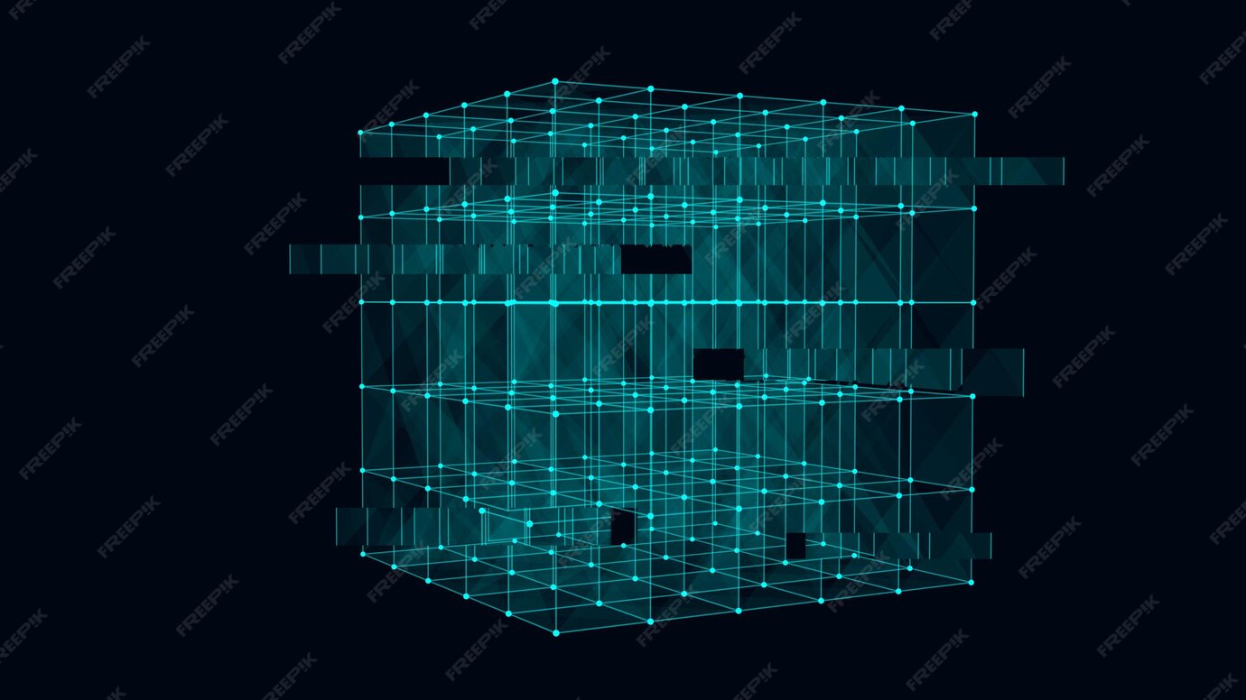 Premium Vector Abstract Blue Scifi Cube With Particle And Line Vector Technology Network