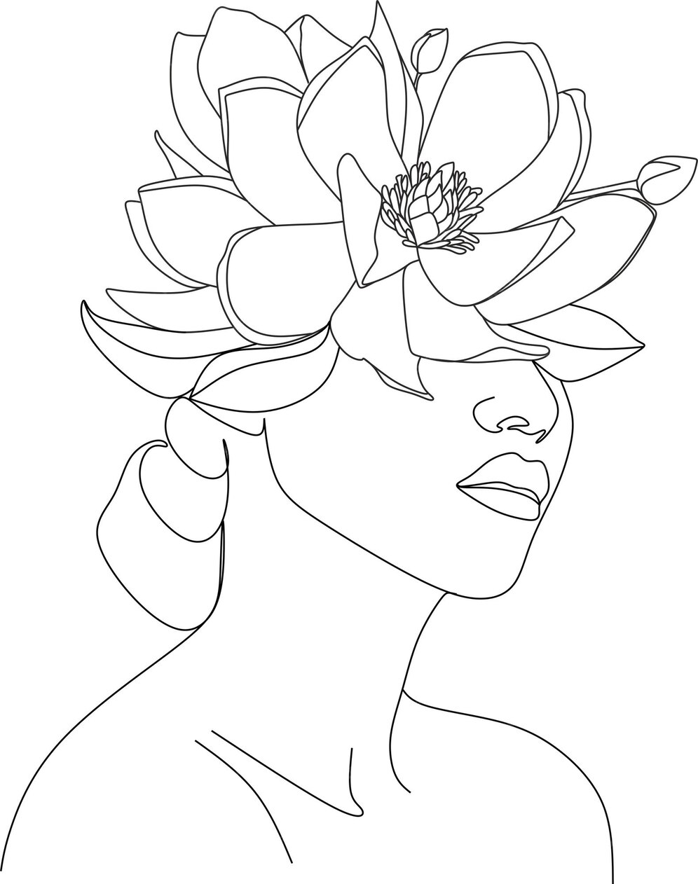 Premium Vector Abstract Female Face With Flowers One Line Drawing