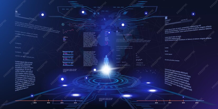 Hud Gui Ui 스타일 홀로그램 3d 공간의 추상 미래 인터페이스 배경 개념적 혁신 및 기술 Hud 벡터를 사용한 현대적인