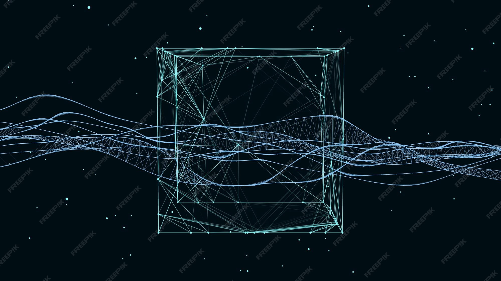 Premium Vector Abstract Scifi Cube With Particle And Line Vector Technology Network Connection