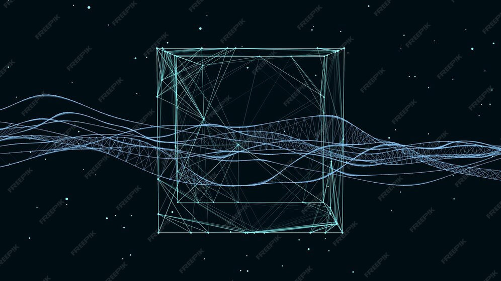 Premium Vector Abstract Scifi Cube With Particle And Line Vector Technology Network Connection