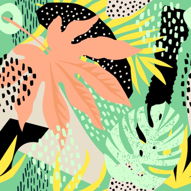 Premium Vector Abstract Seamless Pattern With Tropical Leaves Hand