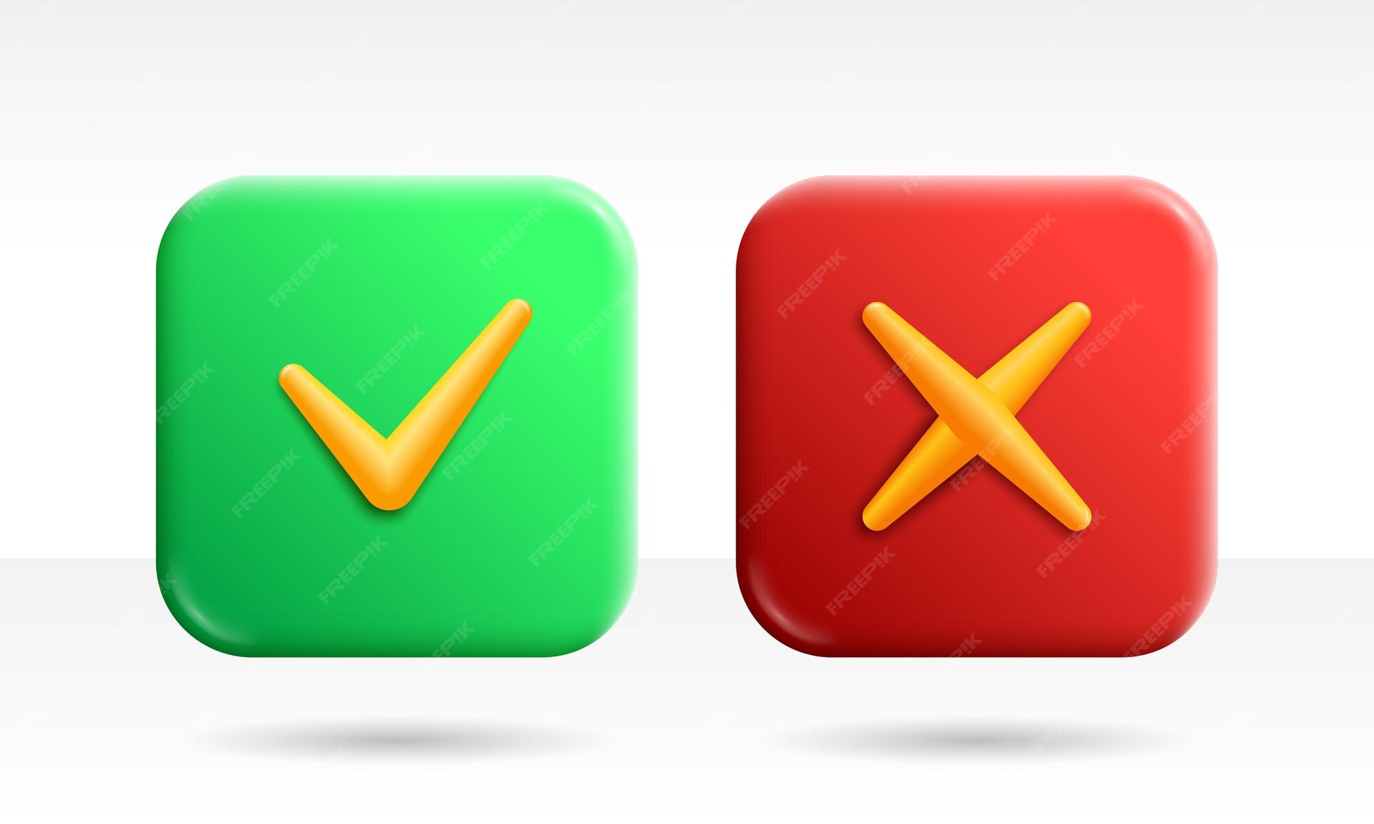Premium Vector | Accept and reject vector 3d render buttons tick check and cross marks on green ...