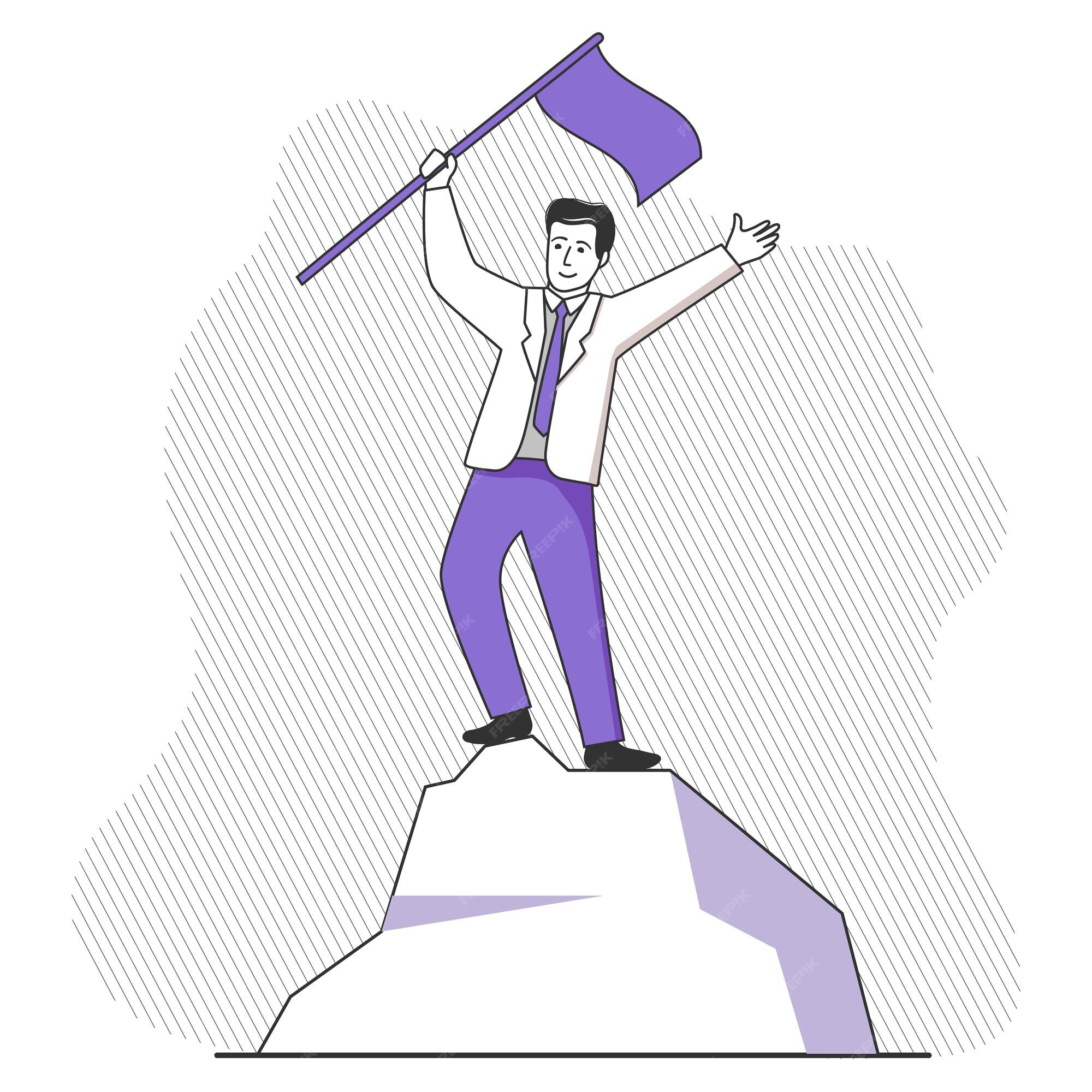 Premium Vector | Achieving success. happy businessman holding flag on ... Premium Vector | Achieving success. happy businessman holding flag on ...