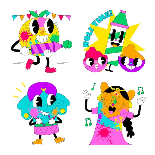 Premium Vector Acid Holi Festival Stickers Collection