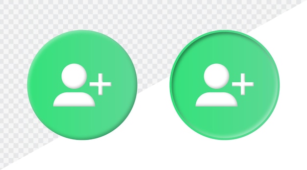 더하기 기호 웹 버튼 Ui 인터페이스 아이콘이 있는 원 버튼 3d 프로필 아바타에 새 사용자 아이콘 추가 프리미엄 벡터