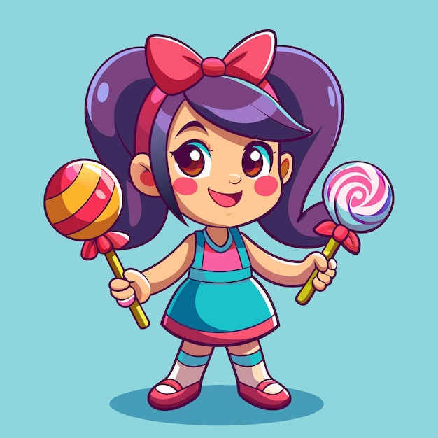 Adorable Candythemed Girl With Lollipops Cartoon Vector Picture
