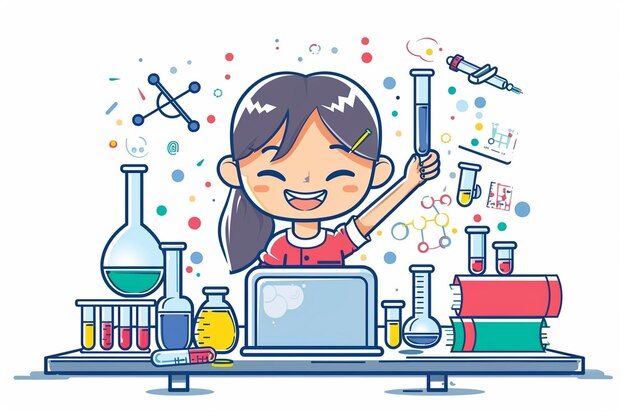 Premium Vector | Adorable Girl Performing Lab Experiment Premium Vector | Adorable Girl Performing Lab Experiment