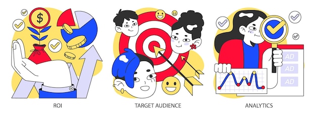 Premium Vector | Advertising analysis set maximizing roi targeting the ... Premium Vector | Advertising analysis set maximizing roi targeting the ...