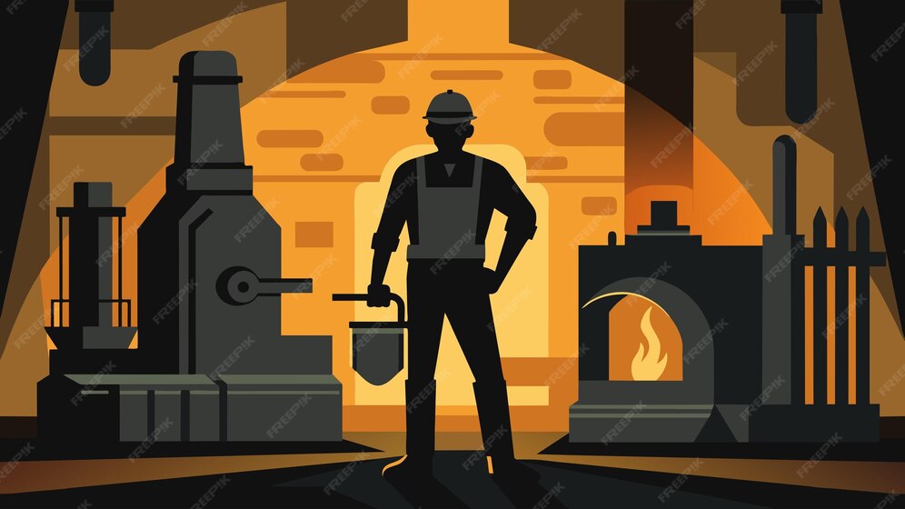 Premium Vector | Against the backdrop of the industrial furnace the ... Premium Vector | Against the backdrop of the industrial furnace the ...