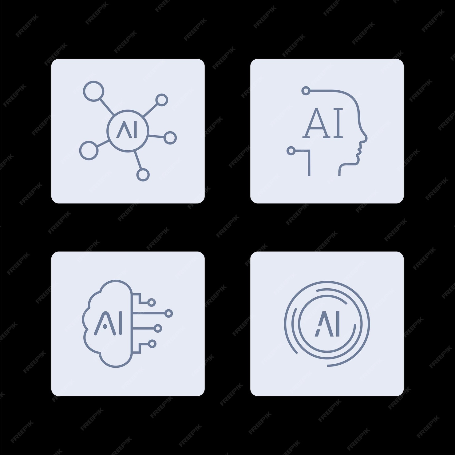 Premium Vector | Ai artificial intelligence icon set inline style machine learning smart robotic ...