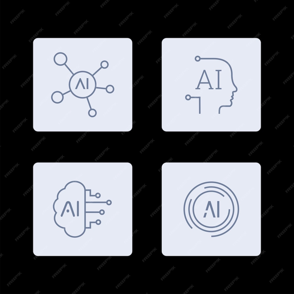 Premium Vector | Ai artificial intelligence icon set inline style ...