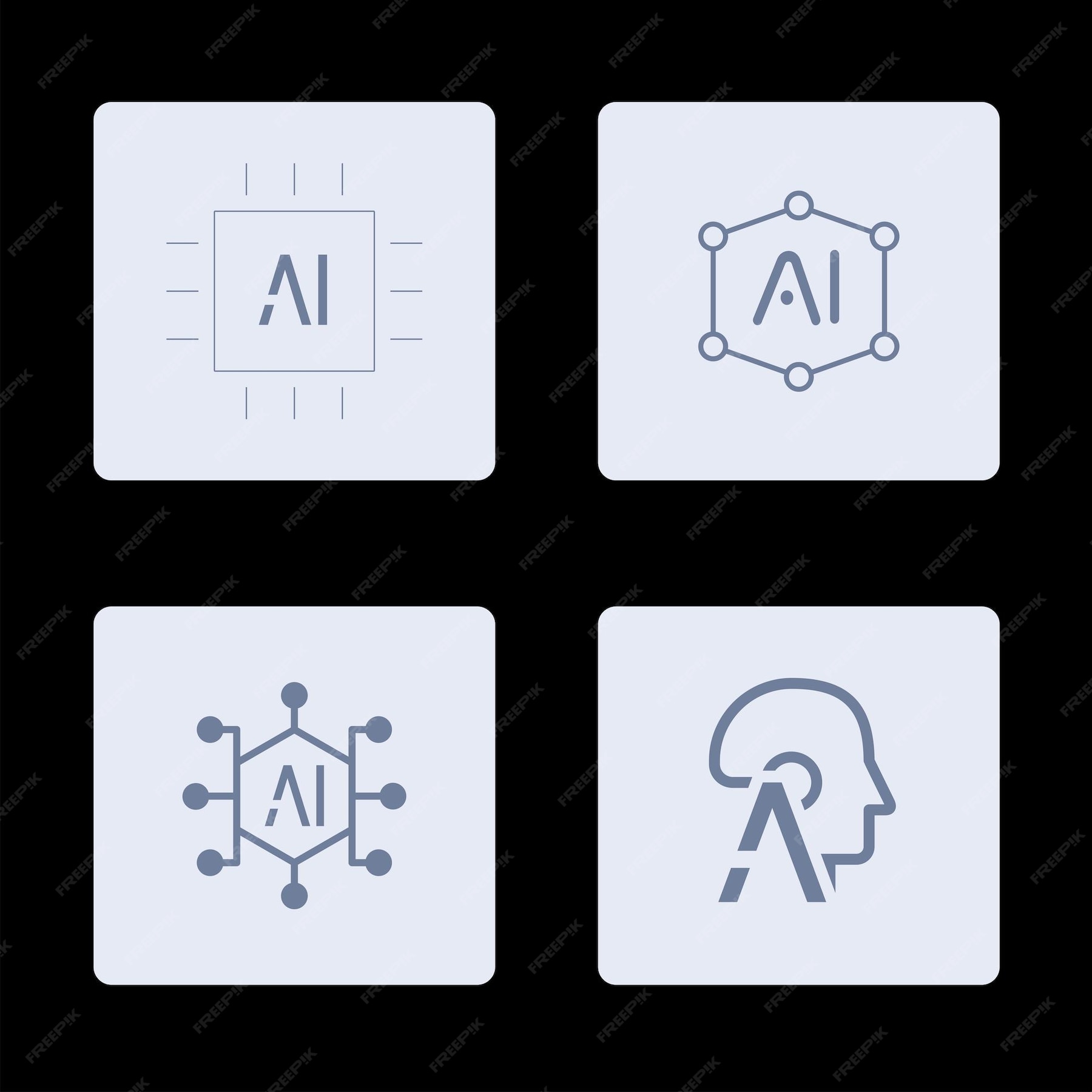 Premium Vector | Ai artificial intelligence icon set inline style ...
