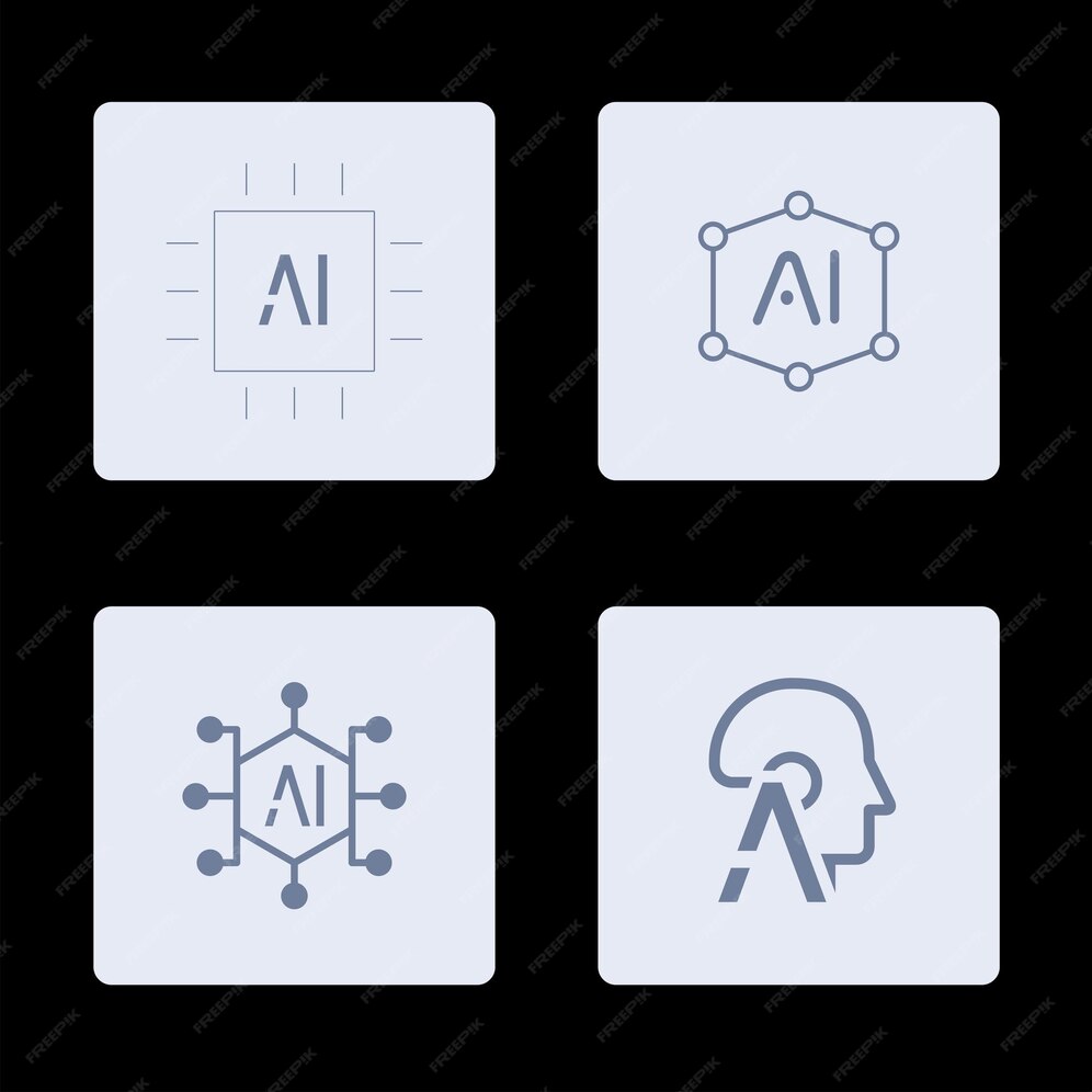 Premium Vector | Ai artificial intelligence icon set inline style machine learning smart robotic ...
