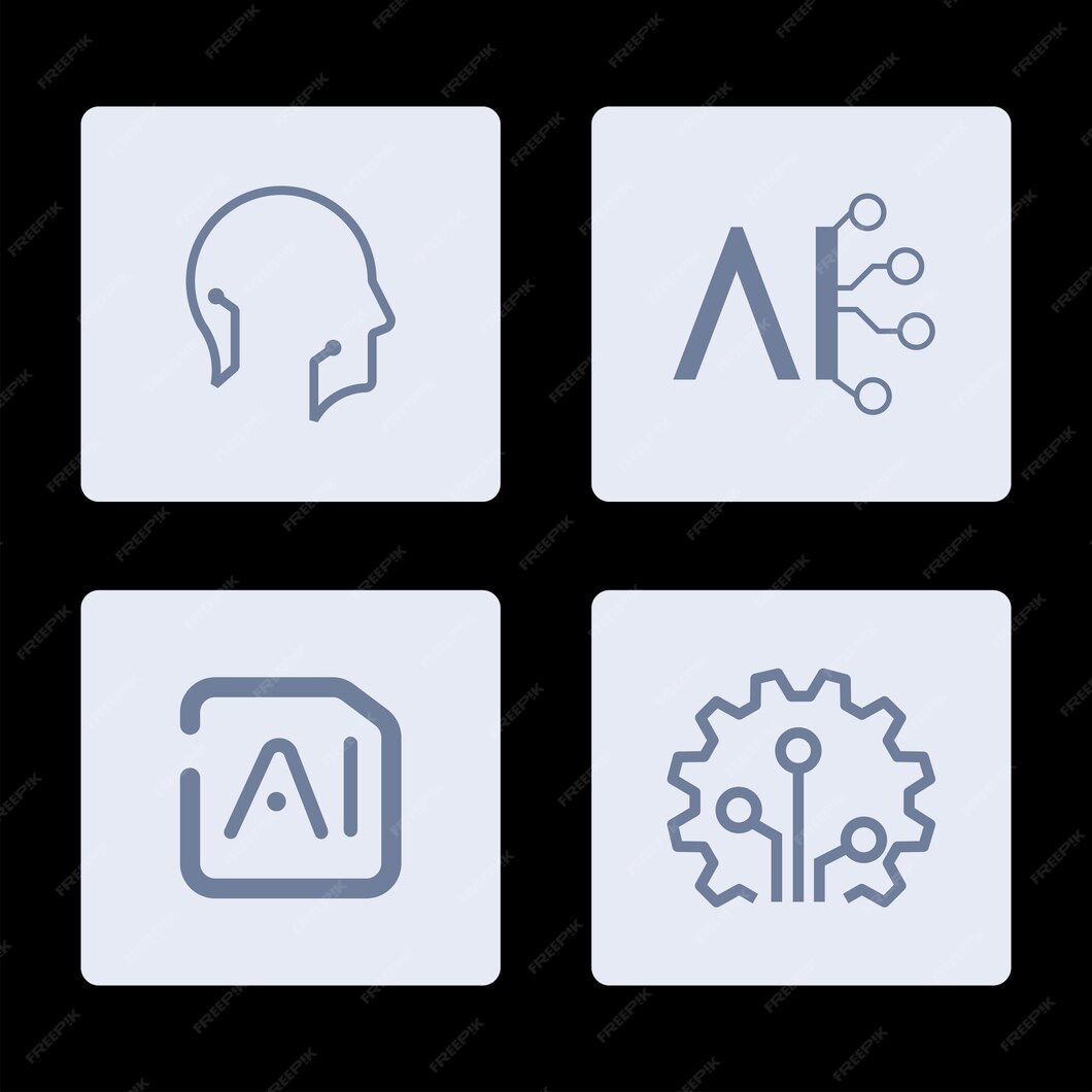 Premium Vector | Ai artificial intelligence icon set inline style machine learning smart robotic ...