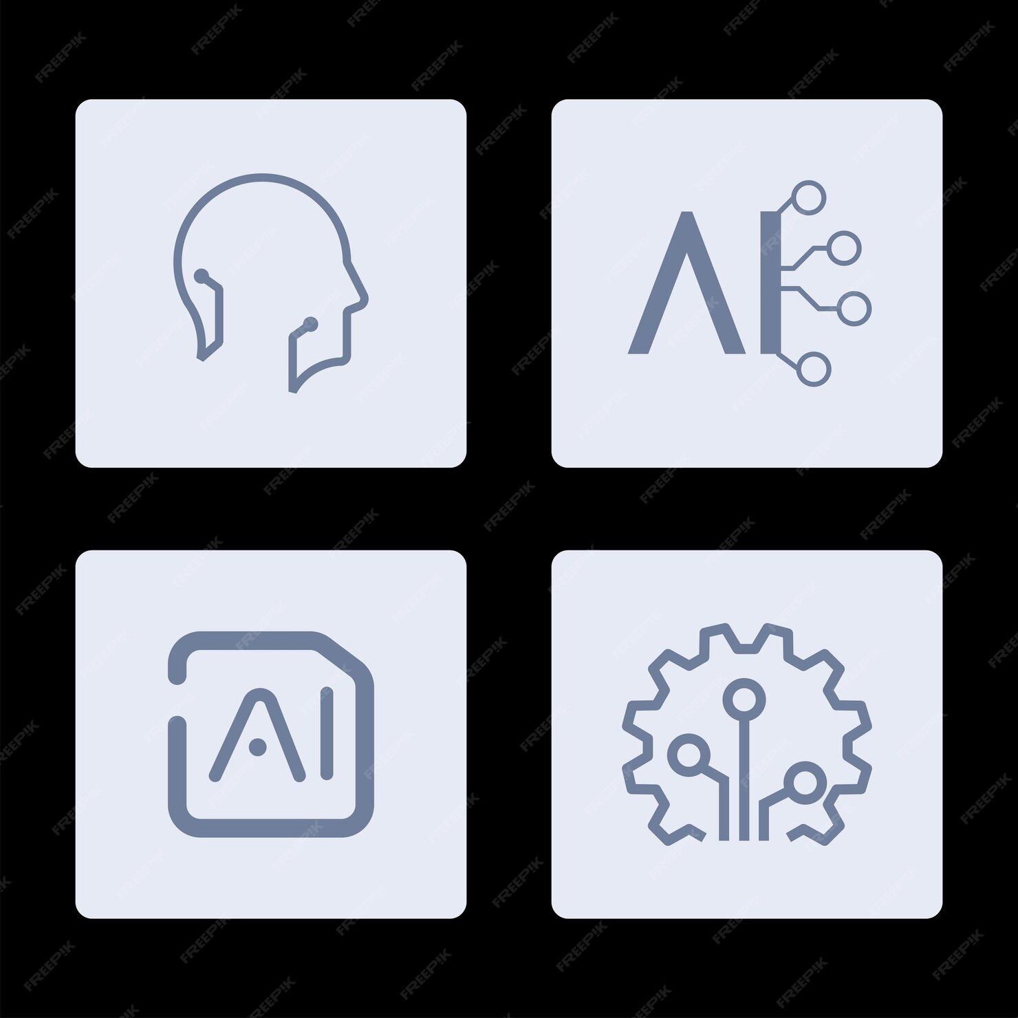 Premium Vector | Ai artificial intelligence icon set inline style machine learning smart robotic ...