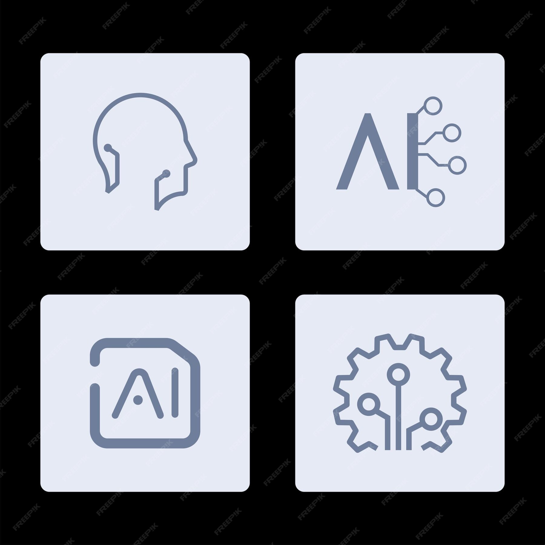 Premium Vector | Ai artificial intelligence icon set inline style machine learning smart robotic ...