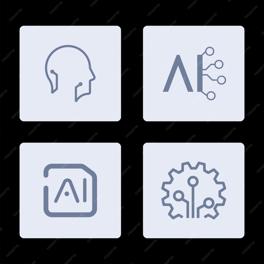 Premium Vector | Ai artificial intelligence icon set inline style machine learning smart robotic ...
