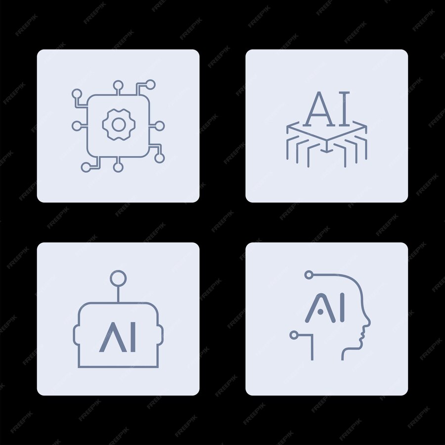 Premium Vector | Ai artificial intelligence icon set inline style machine learning smart robotic ...