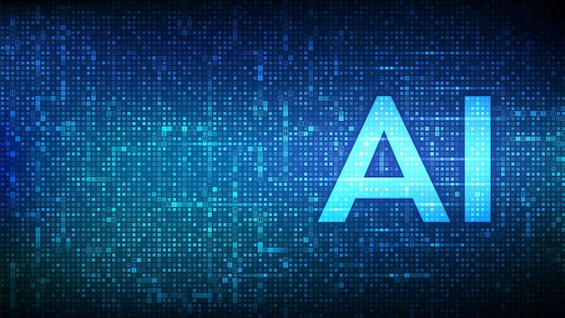 Ai 인공 지능 문자 이진 코드로 만든 Ai 기계 학습 기술 이진 데이터 및 스트리밍 디지털 코드 배경 숫자 10이 있는 매트릭스 배경 벡터 그림 프리미엄 벡터
