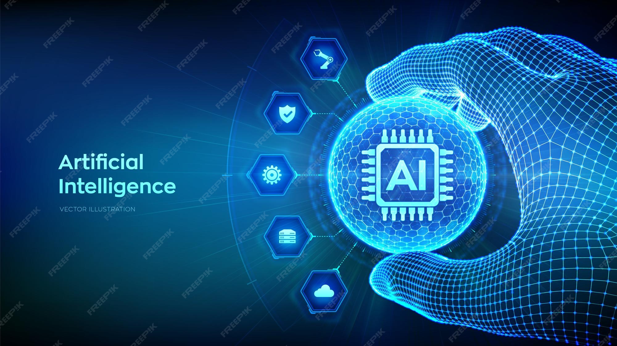Premium Vector | AI Artificial Intelligence in the shape of sphere with hexagon pattern in ...