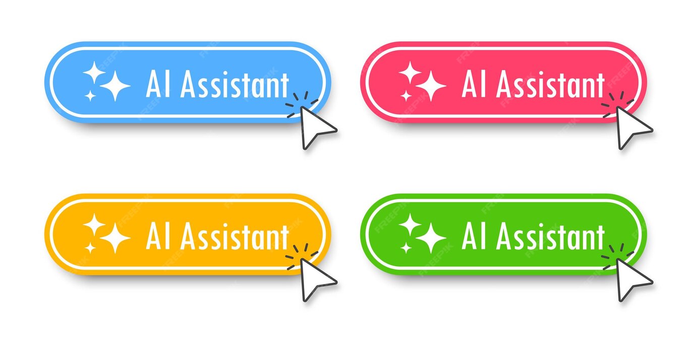 Premium Vector | AI Assistant button A set of buttons with AI assistant symbols Flat design ...