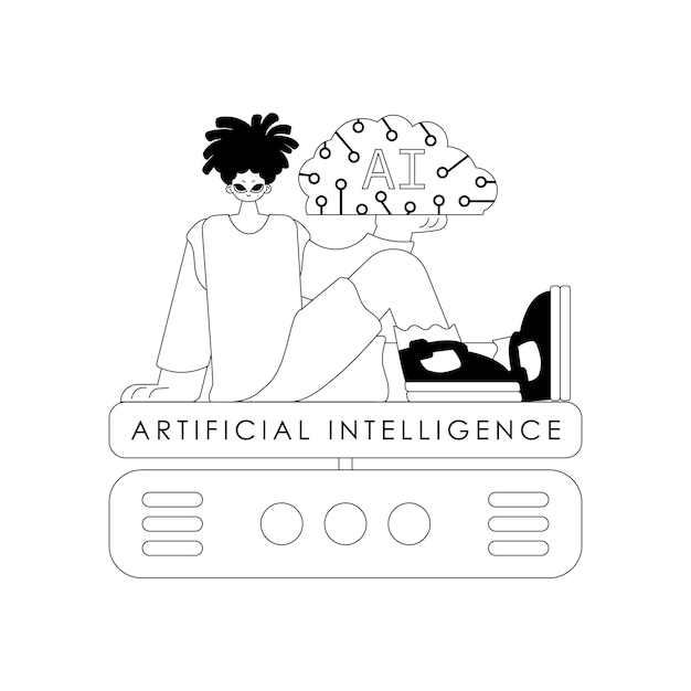 Premium Vector | Ai man on a server ai themed linear vector style Premium Vector | Ai man on a server ai themed linear vector style