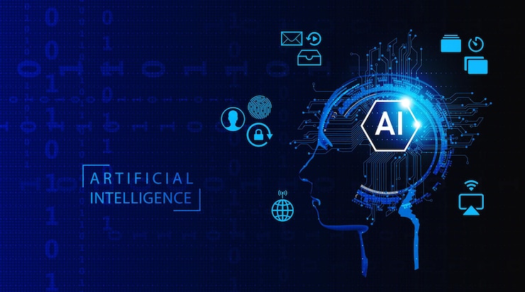 Premium Vector Ai Robot Of Binary Coding Processing Over Blue Background With Circuit Board