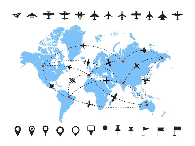 Premium Vector Airline Routes On World Map Worldwide Air Travel