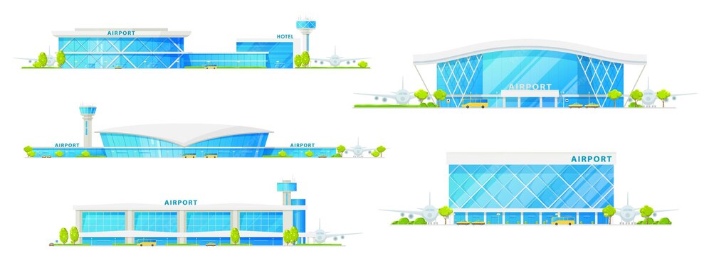 Premium Vector | Airport passenger terminal building icons Premium Vector | Airport passenger terminal building icons