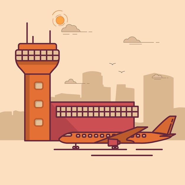 Premium Vector | Airport terminal tower passenger plane. Premium Vector | Airport terminal tower passenger plane.