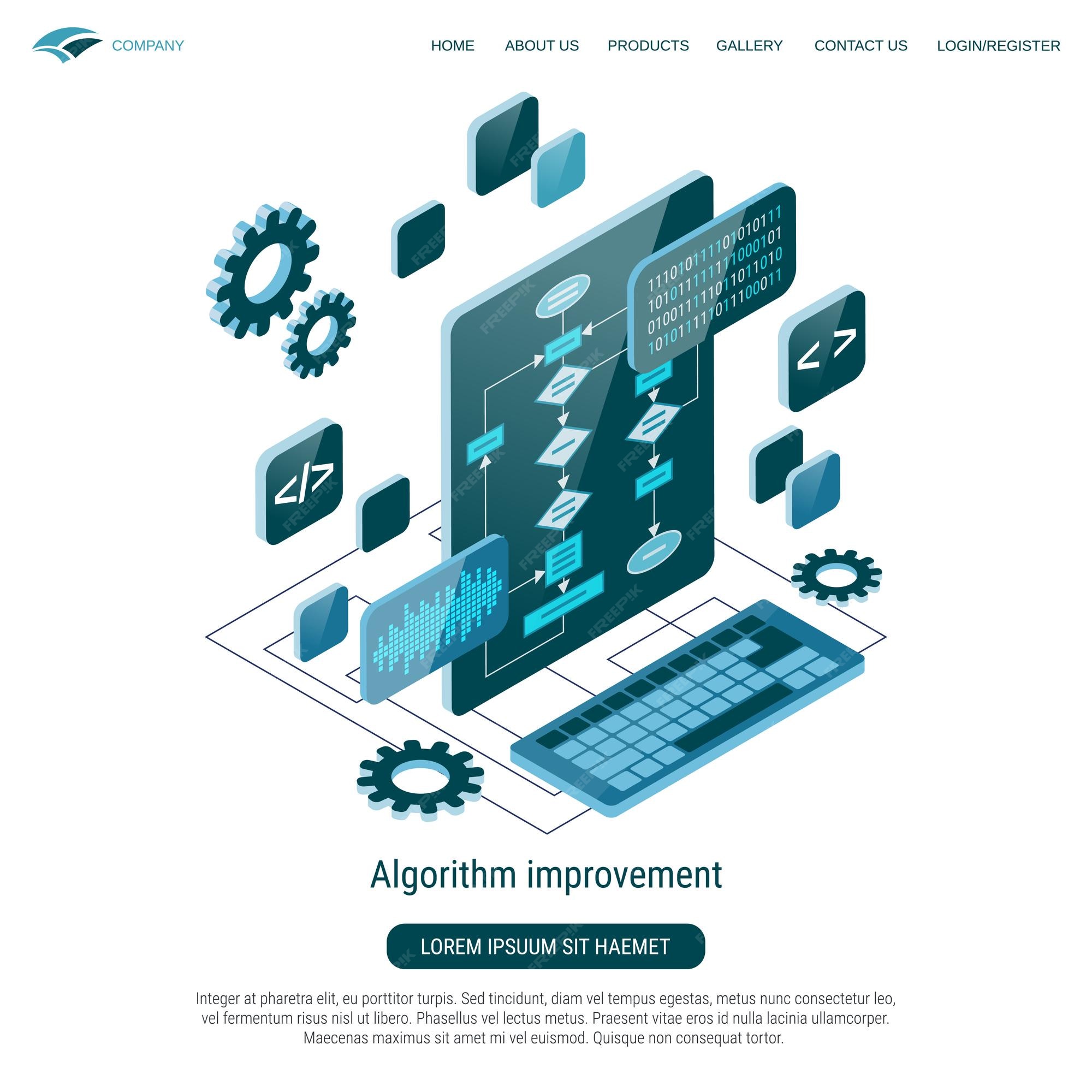 Premium Vector | Algorithm improvement program coding software development 3d isometric vector ...