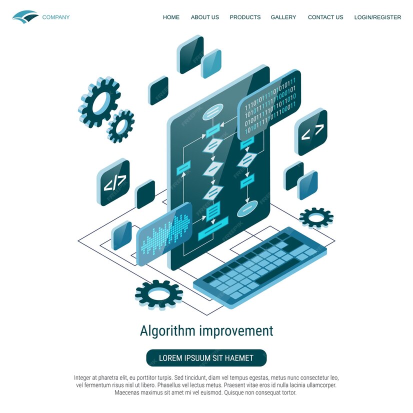 Premium Vector | Algorithm improvement program coding software development 3d isometric vector ...
