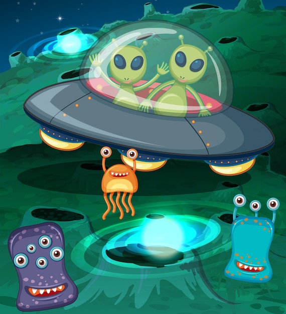 Premium Vector | Aliens in ufo in outer space Premium Vector | Aliens in ufo in outer space